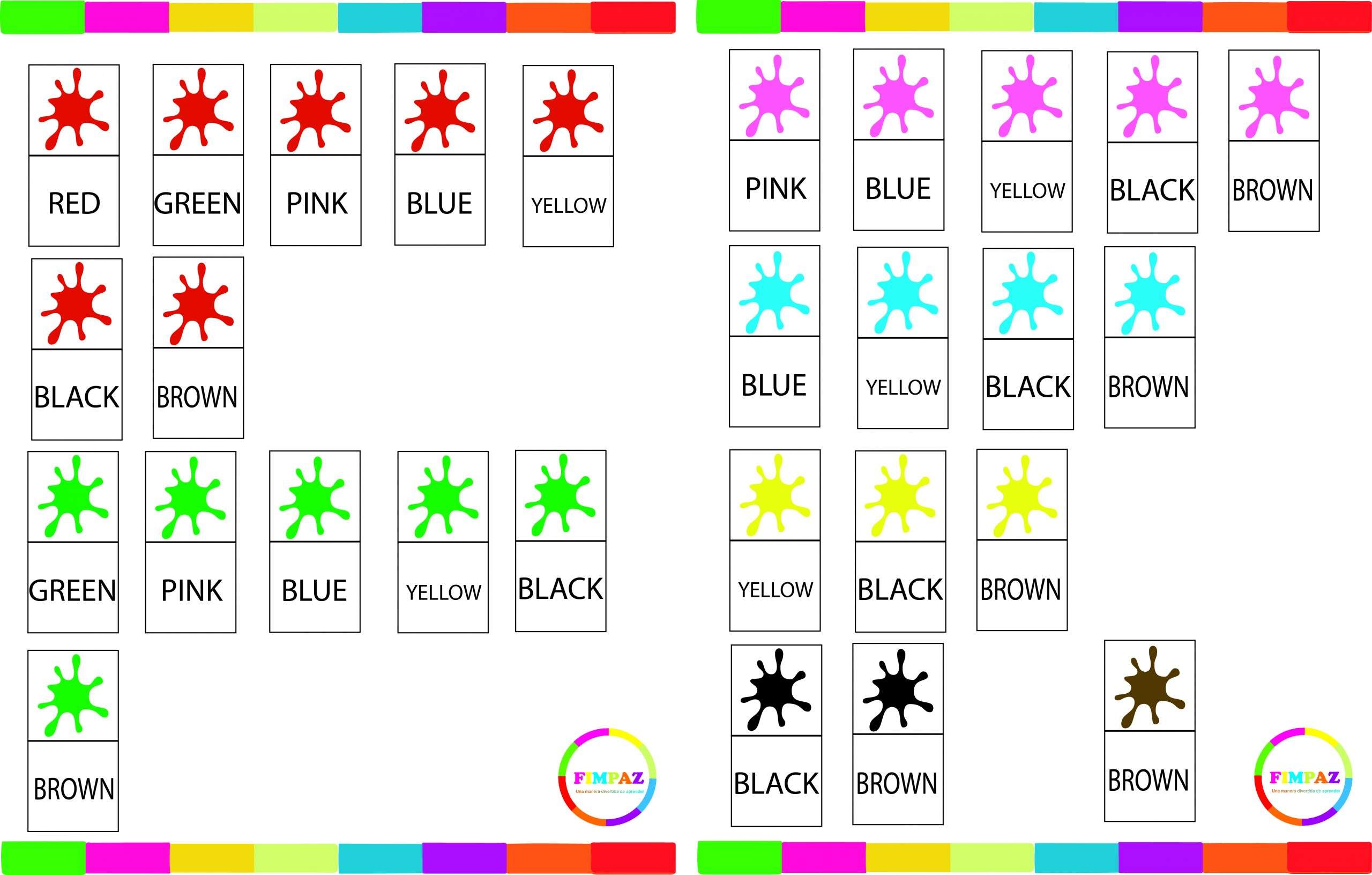 DOMINÓ DE COLORES EN INGLES FIMPAZ-MATERIAL EDUCATIVO INTELIGENCIA ...