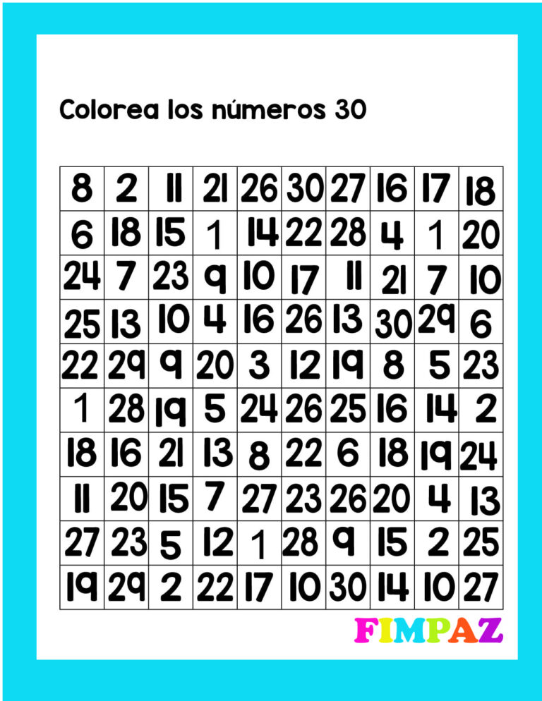 NÚMEROS DEL 1 AL 30 PARA IMPRIMIR